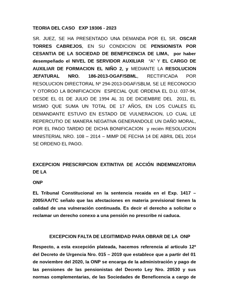 Alegatos Oscar Torres Cabrejos Daño Moral Laboral | PDF | Ansiedad | Daños y perjuicios