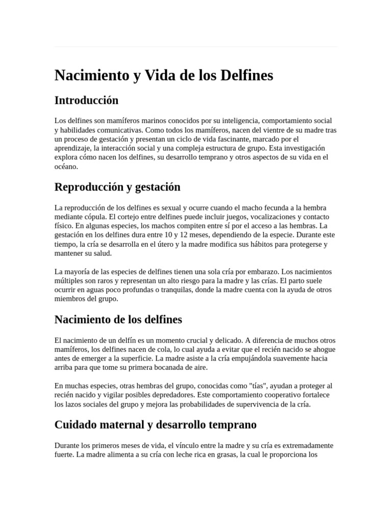 Nacimiento y Vida de los Delfines | PDF | Aprendizaje | Comportamiento