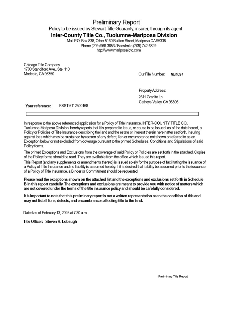 M34097 Preliminary Title Report CORRECTED | PDF | Title Insurance | Taxes