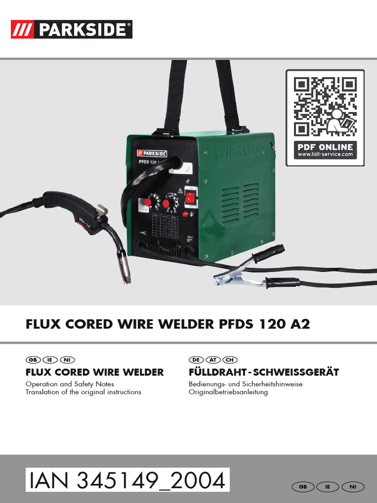 Parkside Flux Cored Wire Welder PFDS 120 A2 | PDF | Welding | Construction
