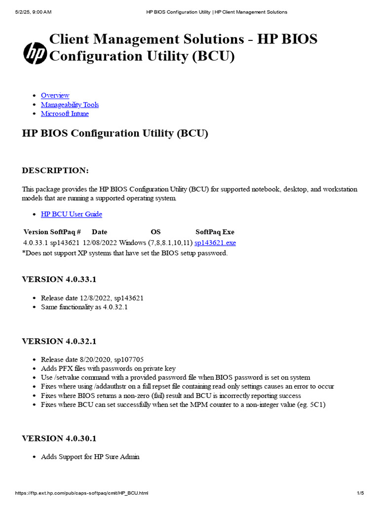 HP BIOS Configuration Utility - HP Client Management Solutions | PDF ...