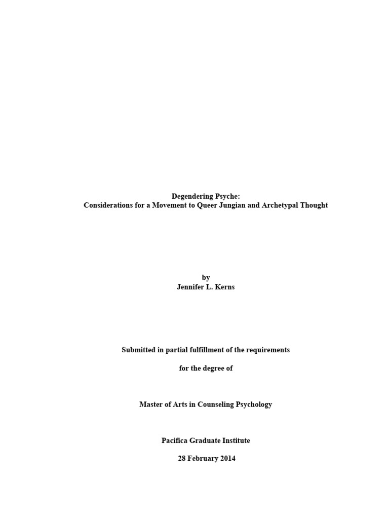Degendering Psyche Considerations For A Movement To Queer Jungian and ...