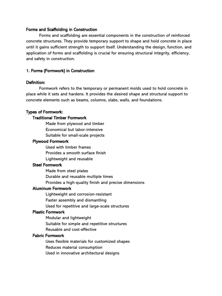 Forms and Scaffolding in Construction | PDF | Scaffolding | Concrete
