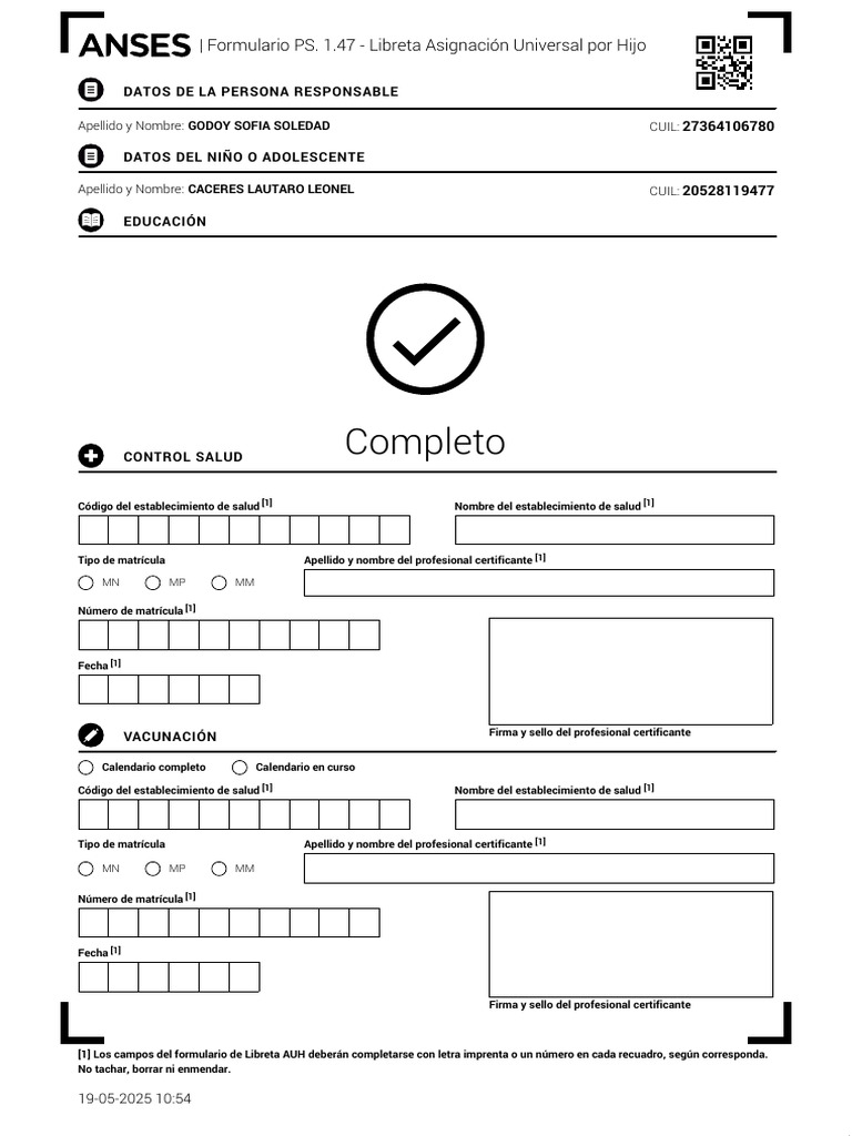 Libreta AUH - 20528119477 (2) | PDF