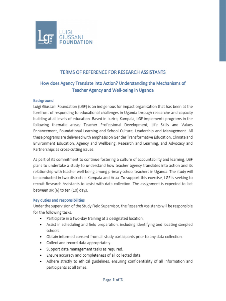 Research Assistants Needed in Uganda | PDF | Teachers