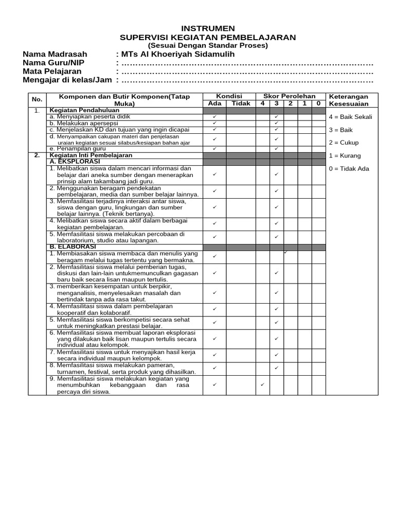 instrumen supervisi | PDF