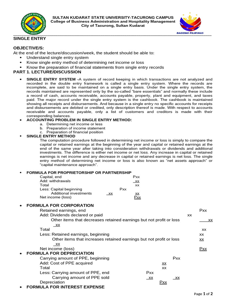 IA3 Single Entry Reviewer | PDF | Retained Earnings | Net Income