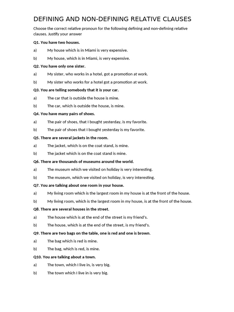 Defining and Non-Defining Relative Clause | PDF