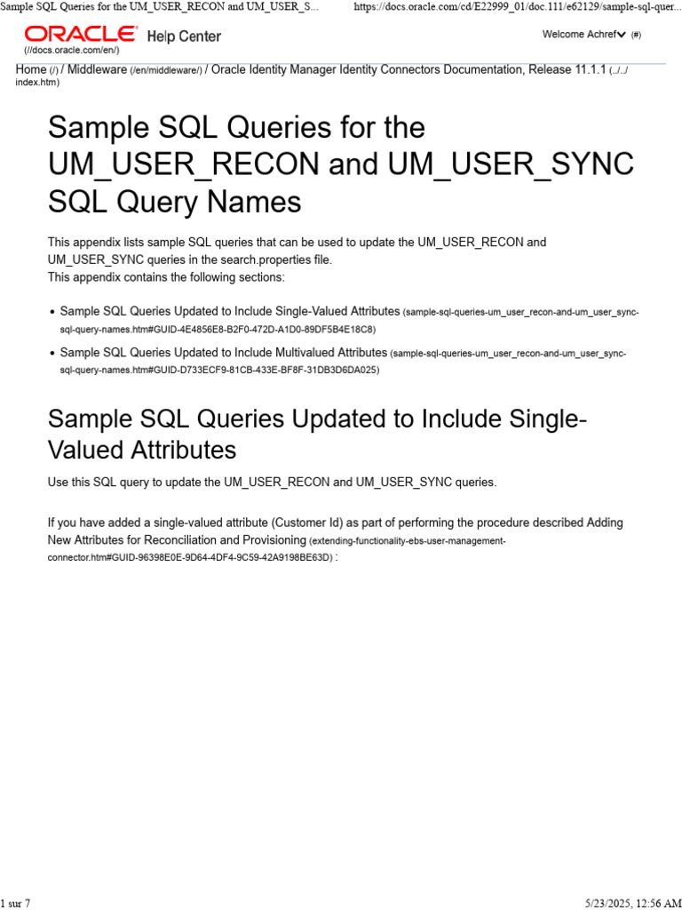 Sample SQL Queries For The UM - USER - RECON and UM - USER - SYNC SQL ...