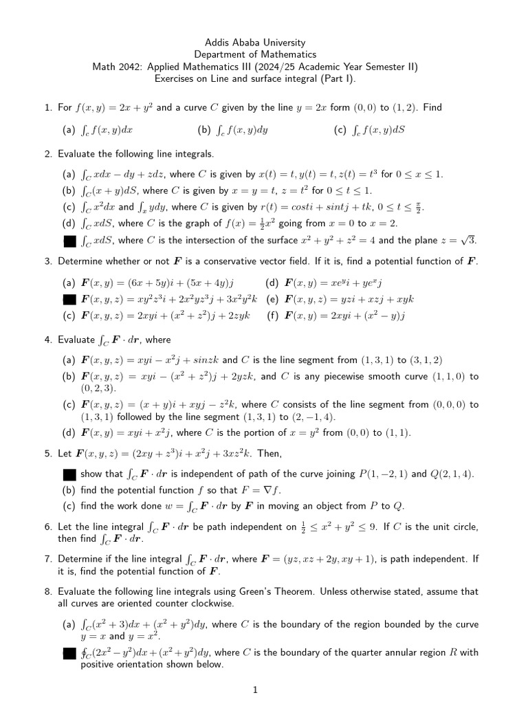 WS (Line and Surface Integrals) | PDF | Sphere | Euclidean Geometry