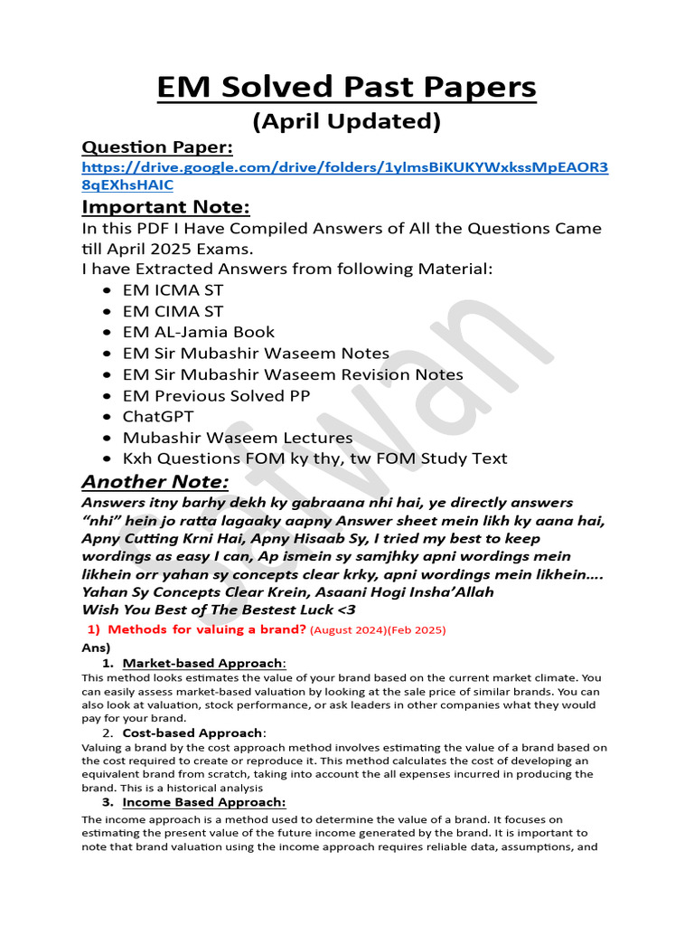 EM Solved Past Papers & Answers Guide | PDF