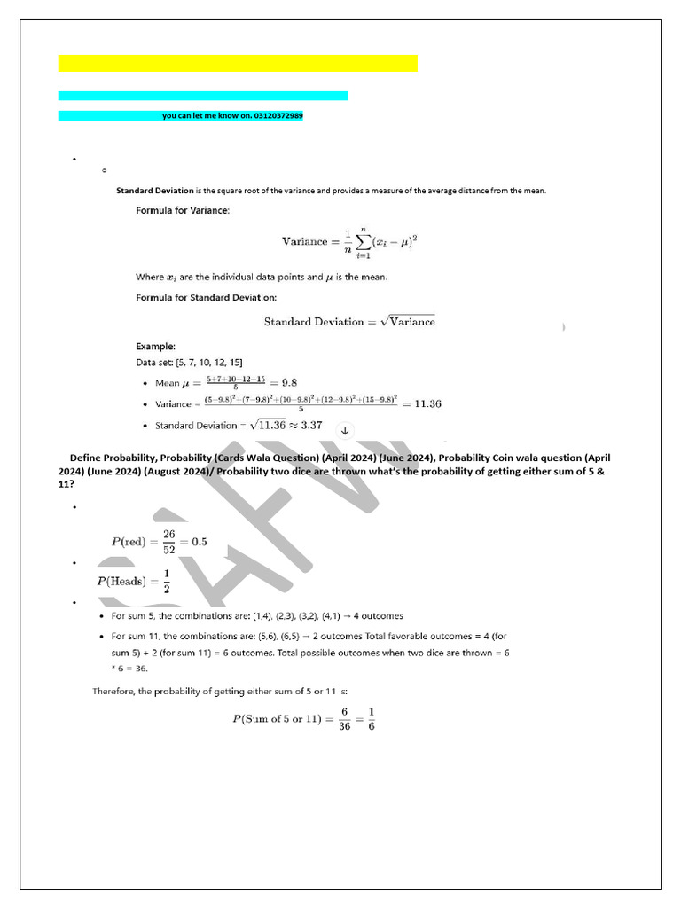 Bmsi Solved Past Papers April Updated | PDF | Statistics | Variance