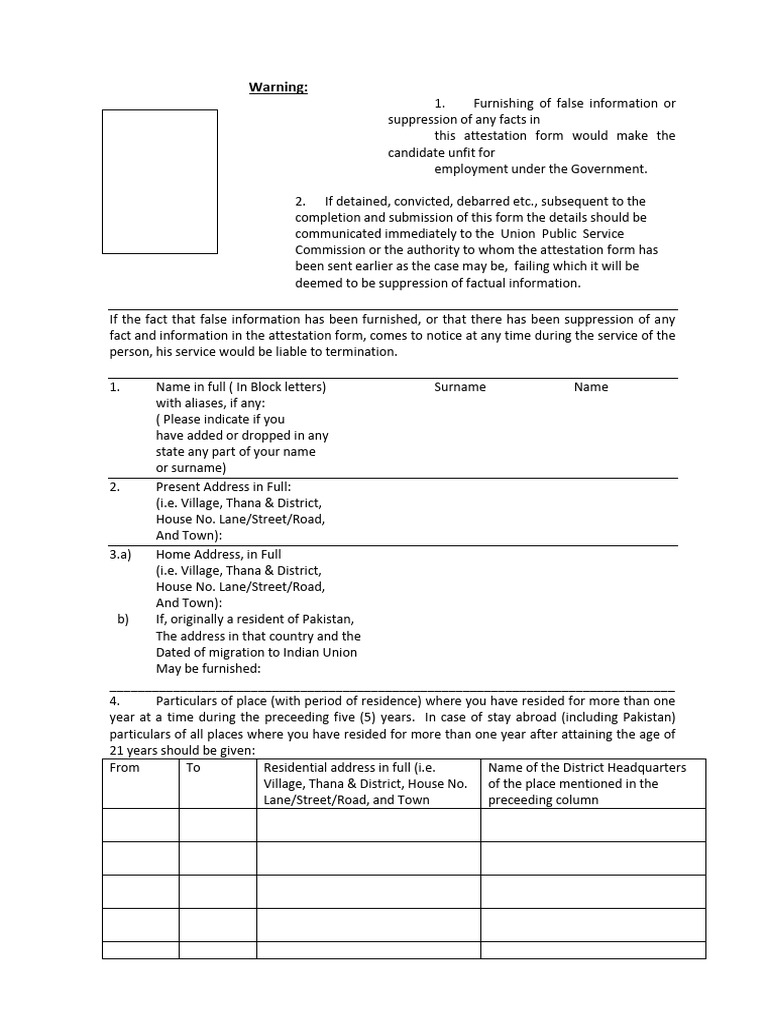 ATTESTATION FORM For Central Government Jobs | PDF | Public Law ...