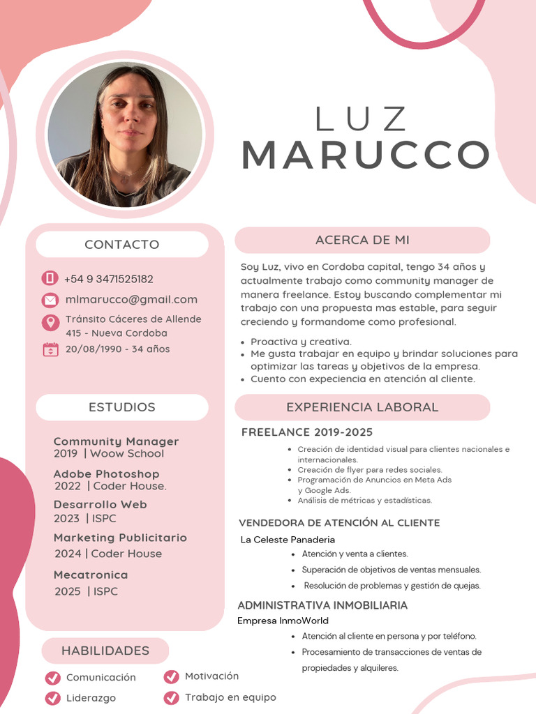 Curriculum Vitae CV Luz Marucco PDF | PDF | Business