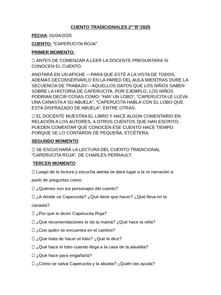 Actividades sobre Caperucita Roja 2°B | PDF