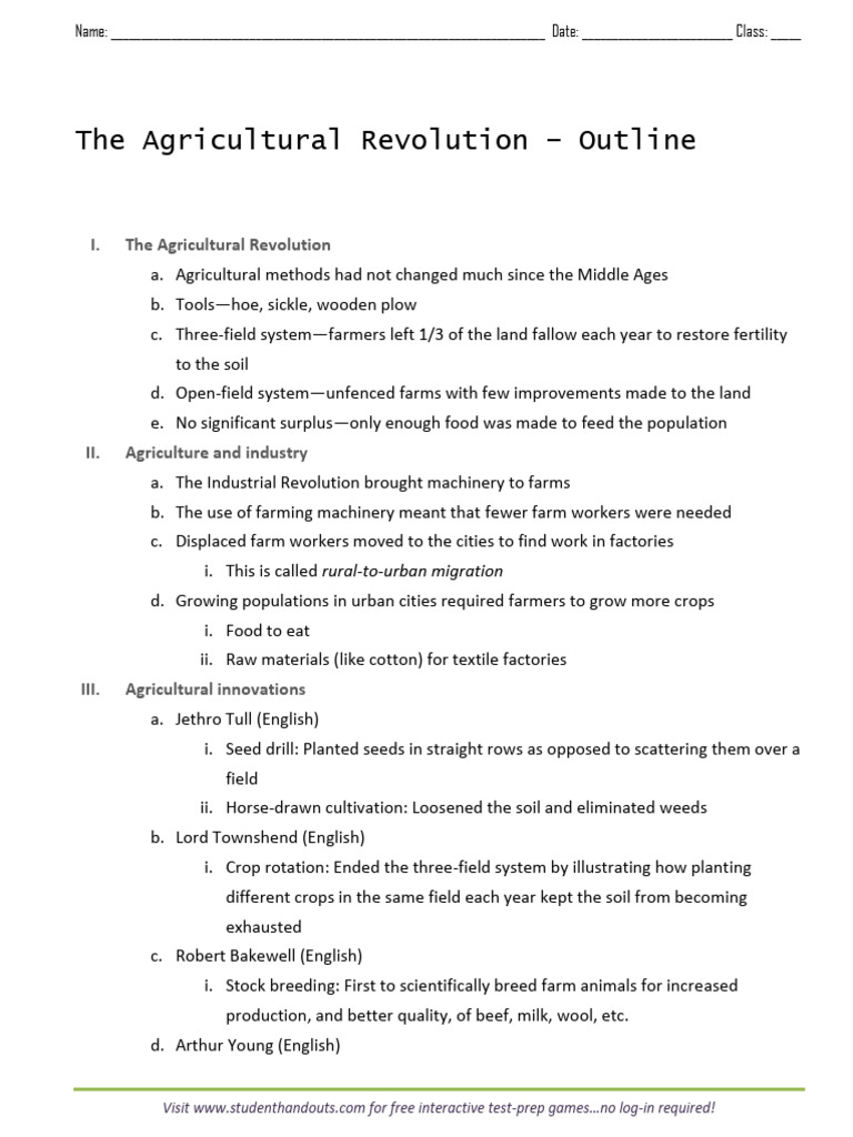 Agricultural Revolution Outline | PDF | Agriculture | Crop Rotation
