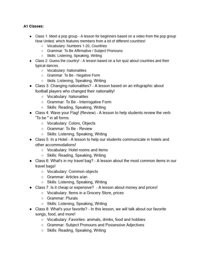 A1 Classes: Travel and Events Lessons | PDF | Baggage | Syntax