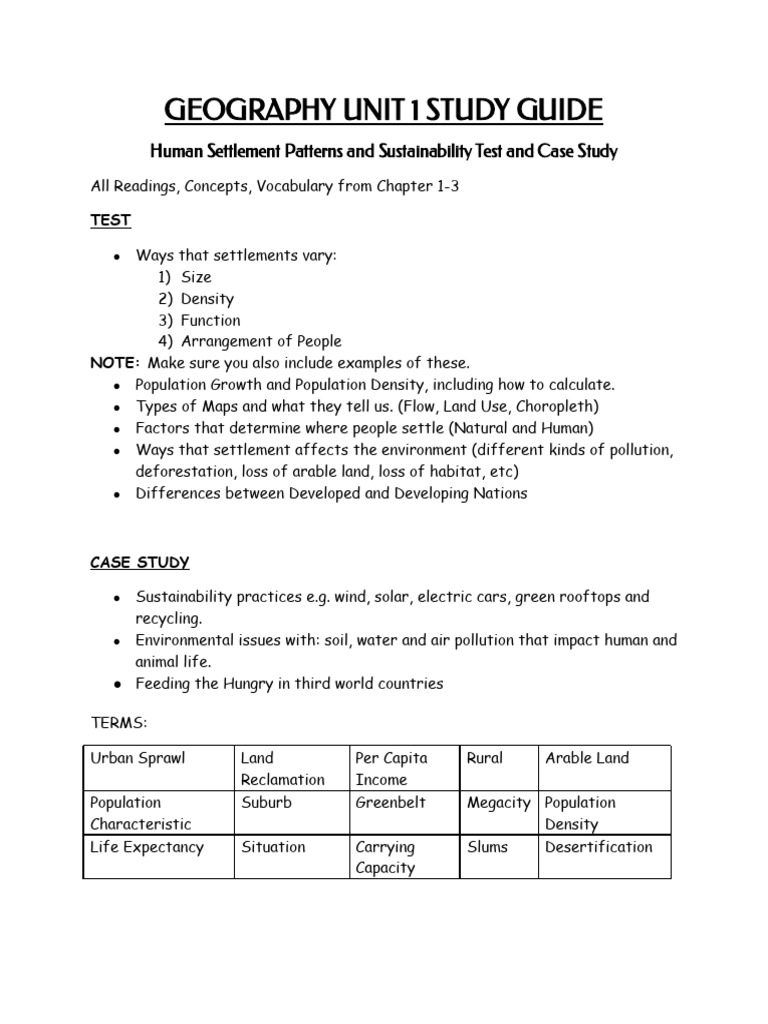 GEOGRAPHY UNIT 1 STUDY GUIDE & CASE STUDY | PDF