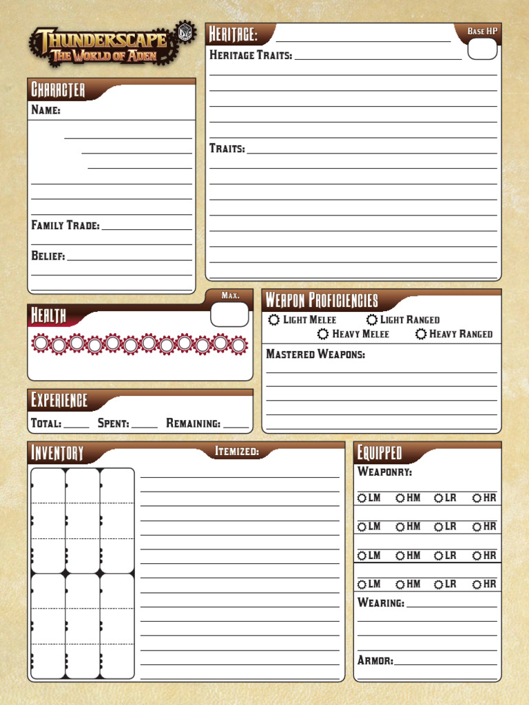 TinyD6 - Thunderscape - Character Sheet | PDF | Military Vehicles | Armoured Fighting Vehicles