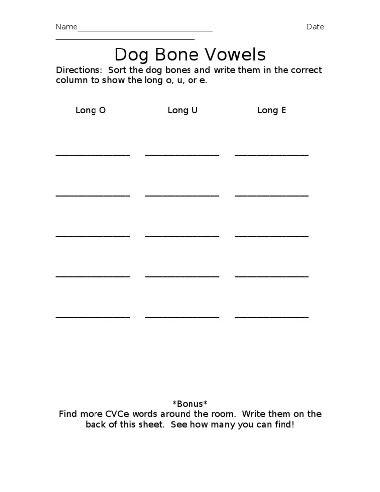 Dog Bone Vowel Sorting Activity | PDF