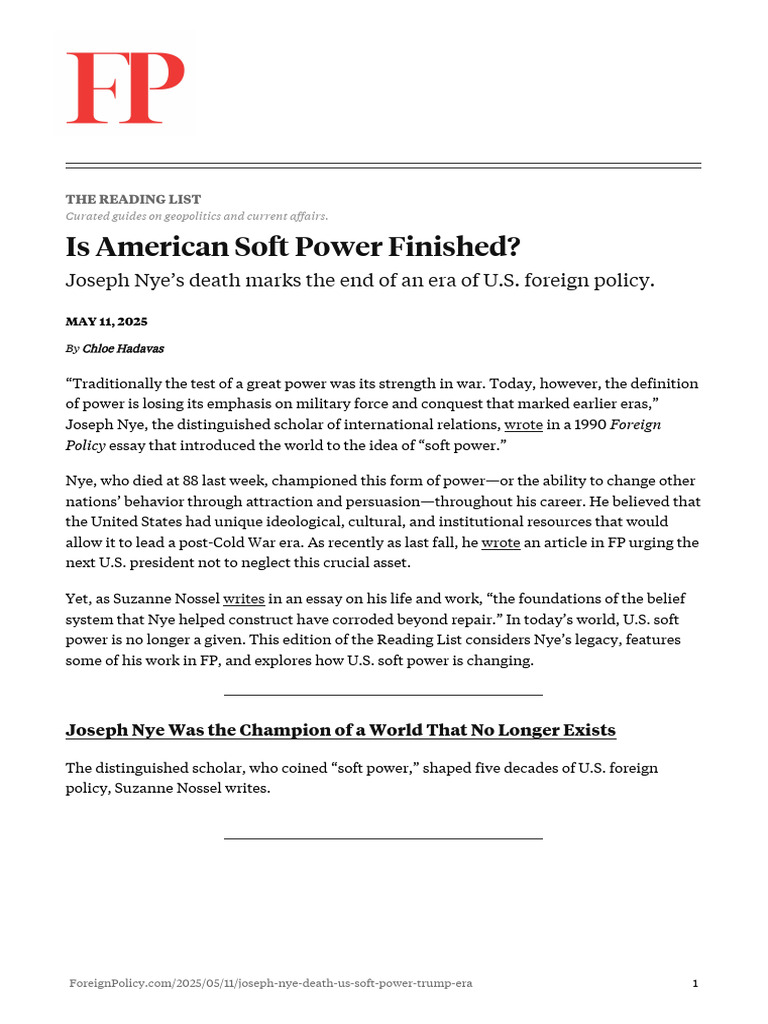 Is American Soft Power Finished | PDF | Soft Power | Global Politics