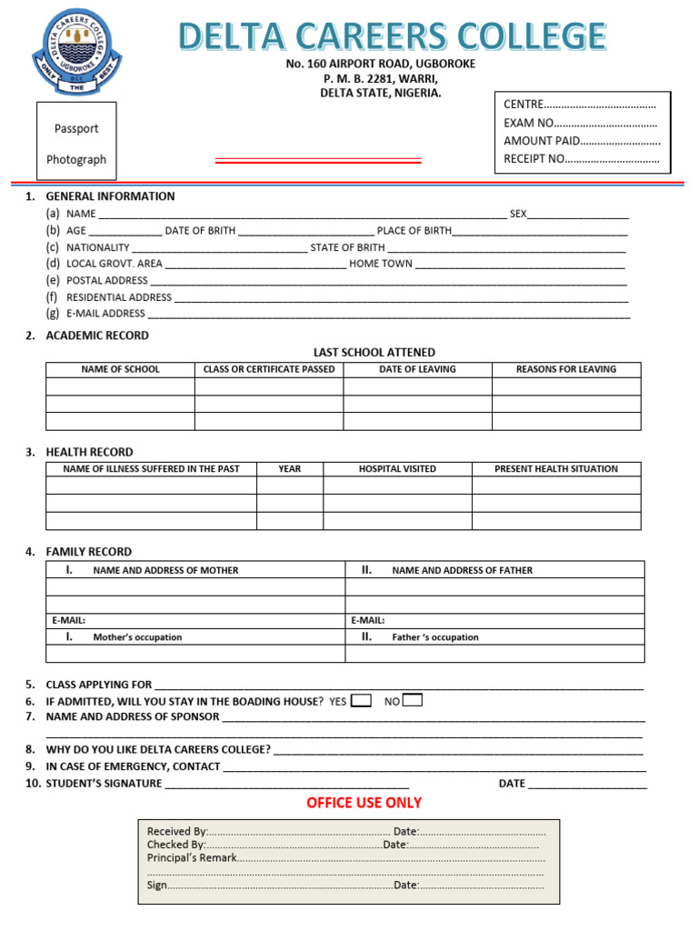 Admission Form For College | PDF