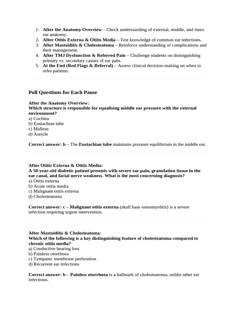 ENT Ear Pain Poll Qs | PDF