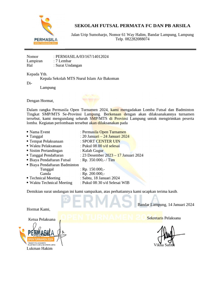 Undangan Turnamen Futsal & Badminton 2024 | PDF