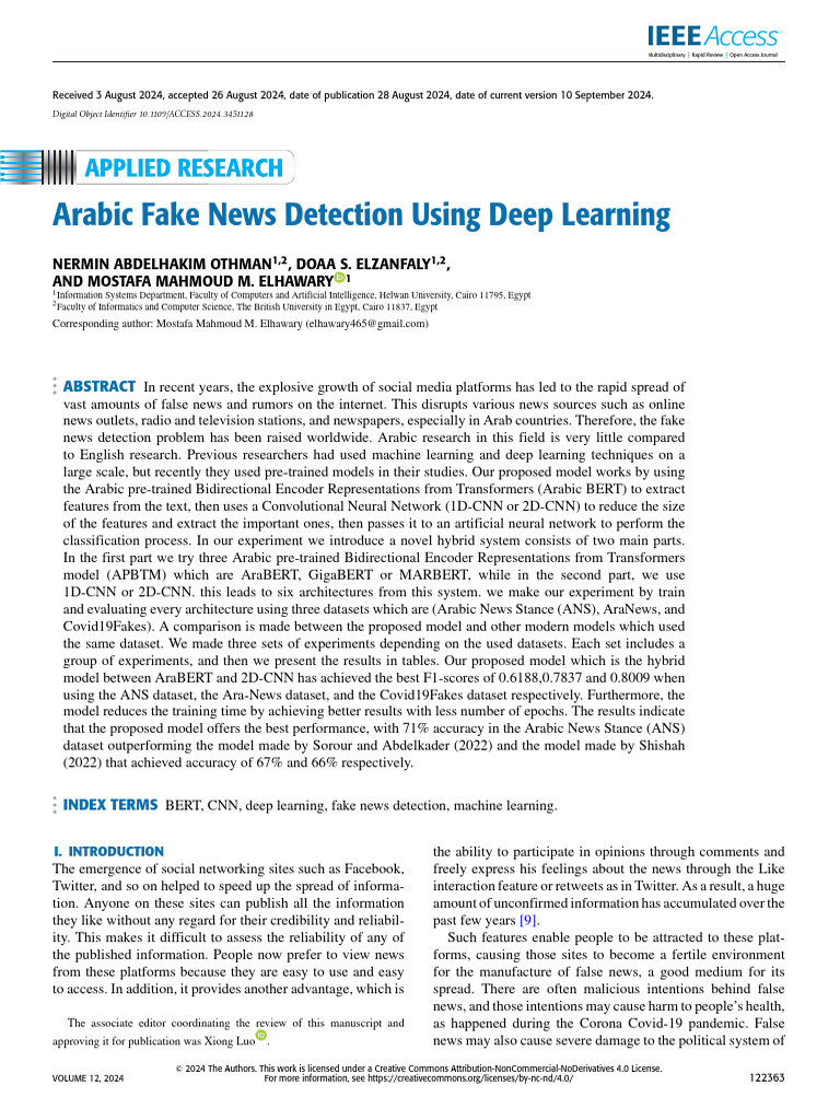 Arabic Fake News Detection Using Deep Learning | PDF | Deep Learning ...