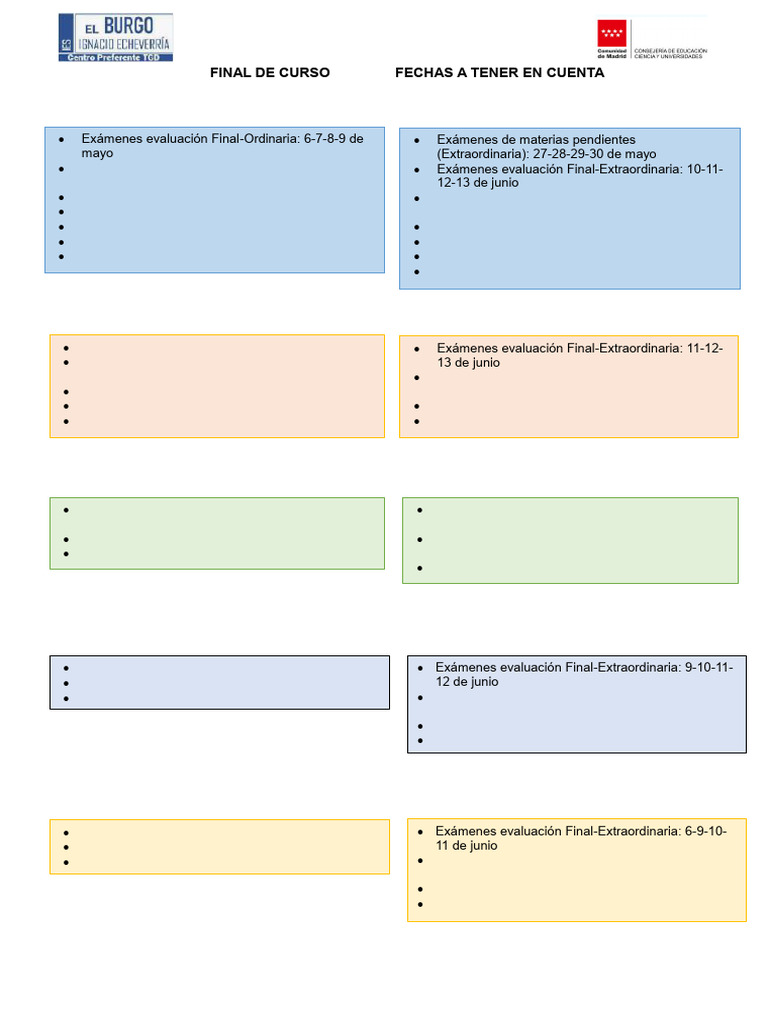 Fechas Fin Curso 24-25 | PDF