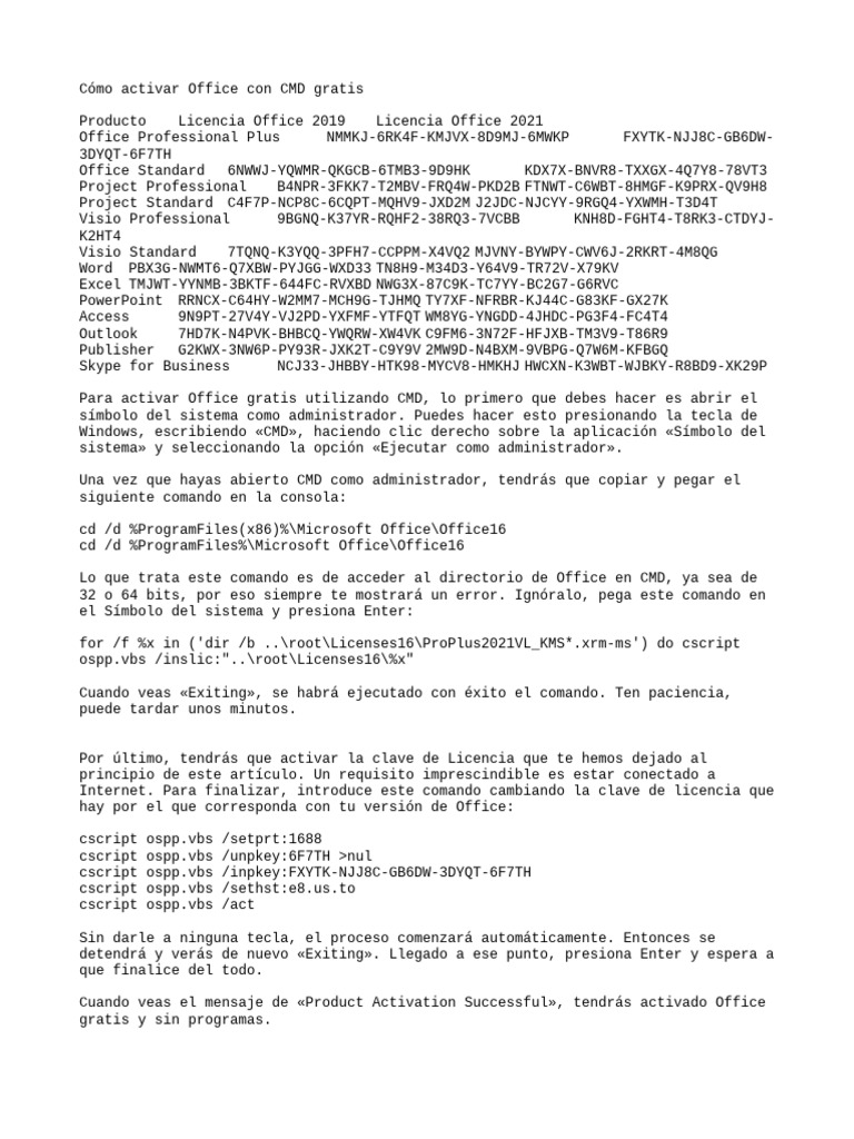Cómo Activar Office Con CMD Gratis | PDF | Microsoft Office | Microsoft