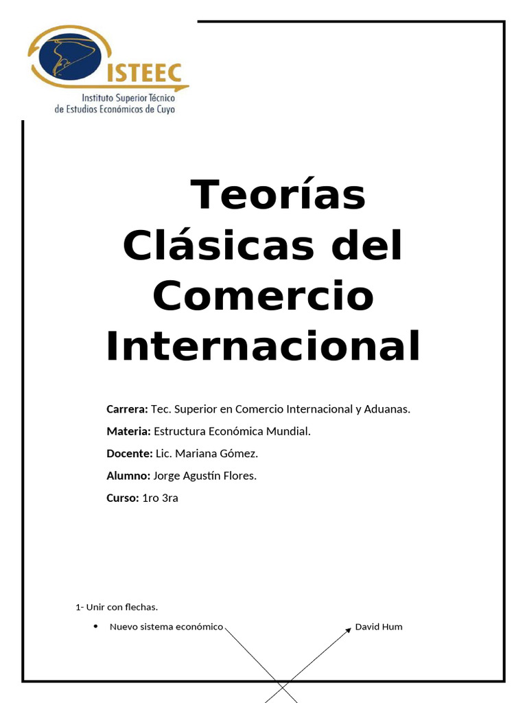 Teorías Clásicas Del Comercio Internacional | PDF | El comercio internacional | Adam Smith