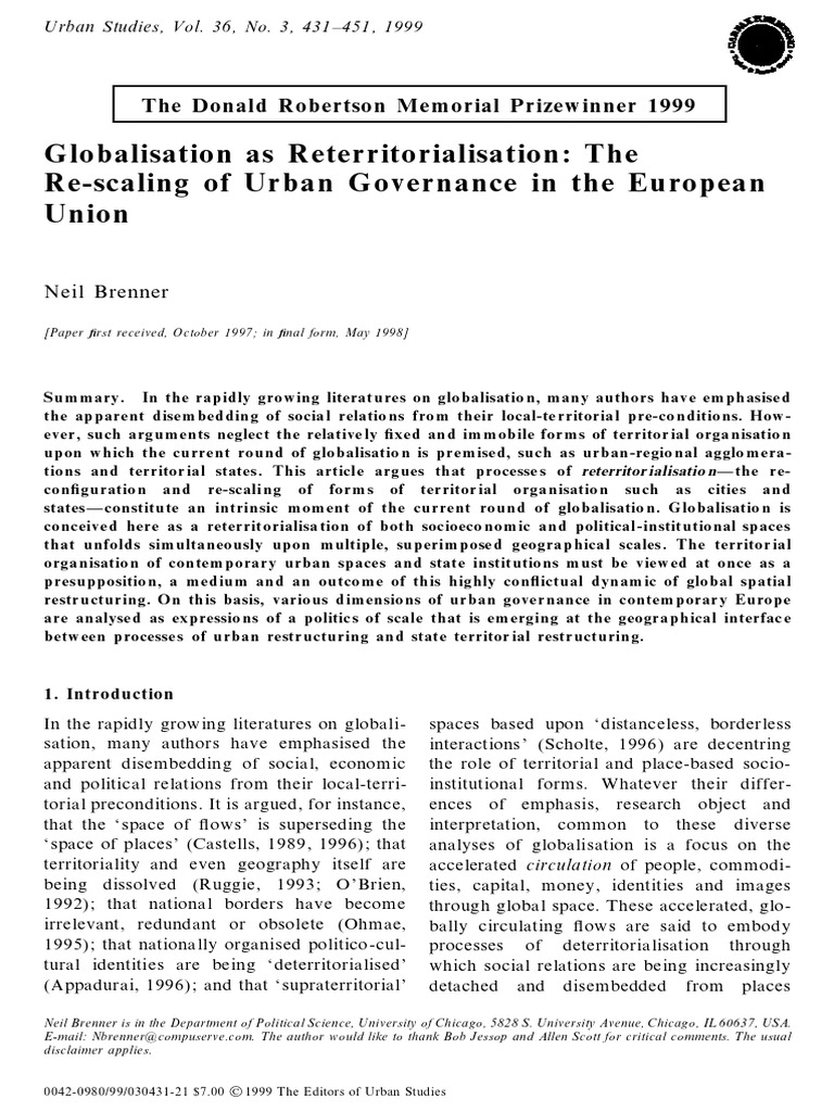 Reterritorialisation in Urban Governance | PDF | Capitalism | Globalization