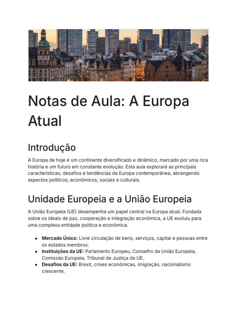 Mapa da Europa Atual e Seus Desafios | PDF | União Europeia | Europa