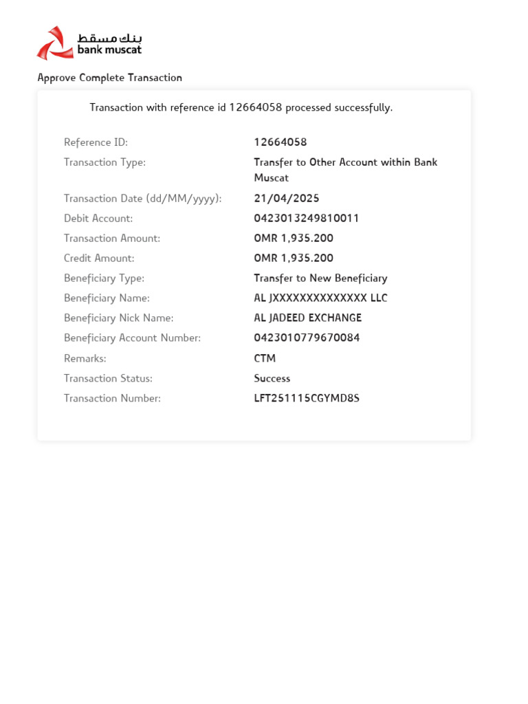 Bank Muscat E-Banking - Approve Complete Transaction | PDF