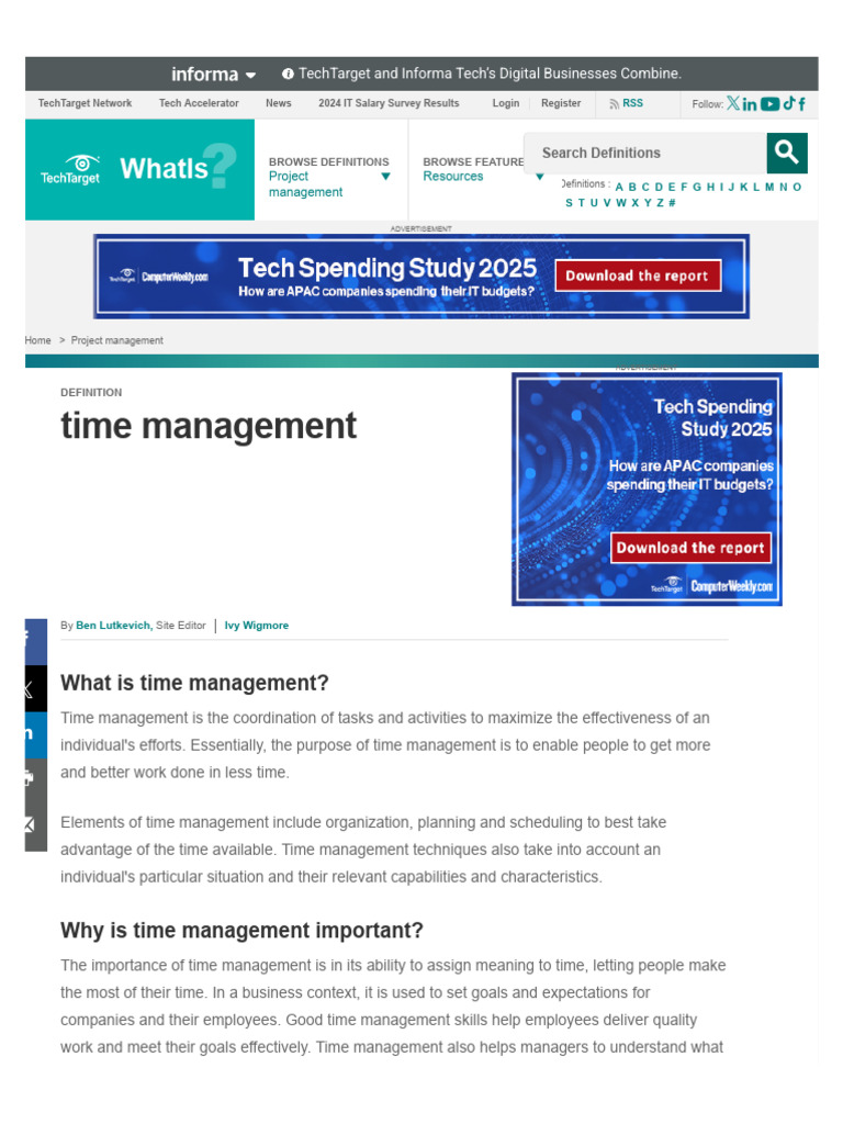 What Is Time Management? - Definition From TechTarget | PDF | Time Management | Professional Skills
