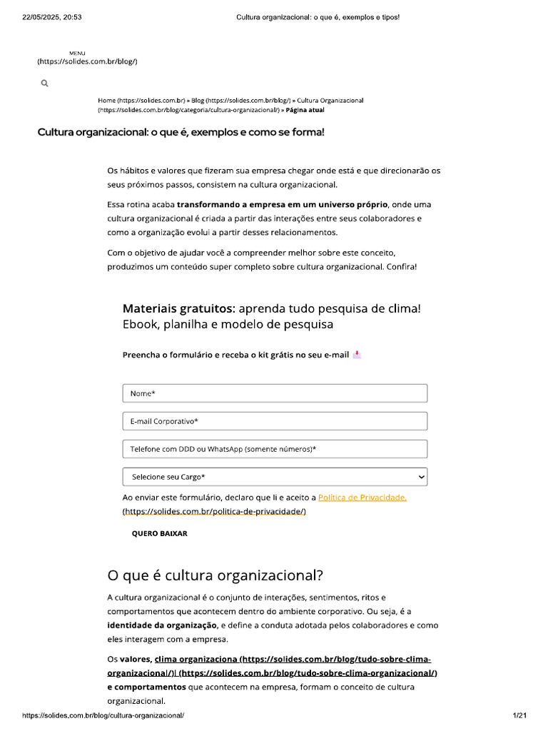 Cultura Organizacional e seu impacto solides | PDF