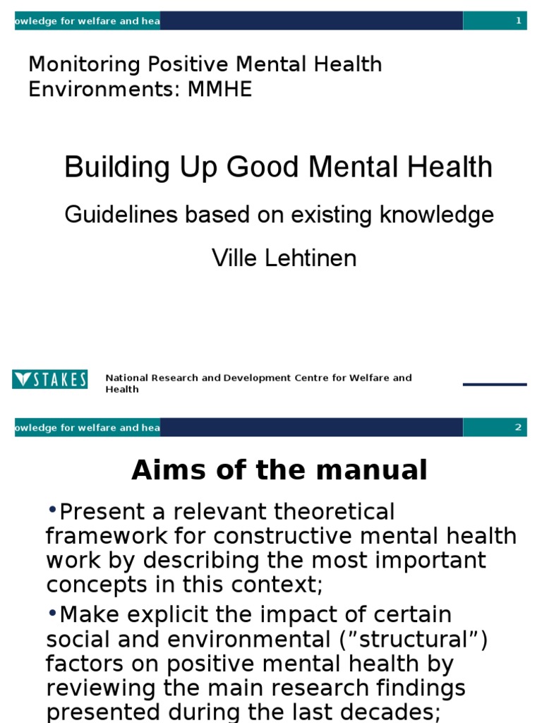 Building Up Good Mental Health: Guidelines Based On Existing Knowledge ...
