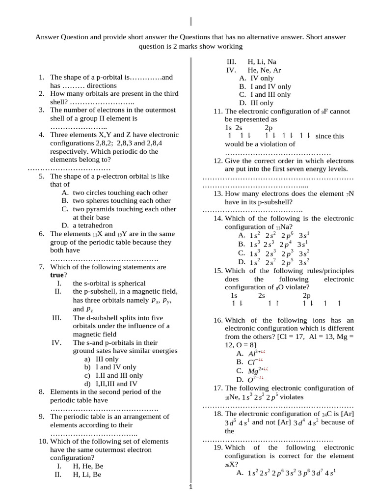 SSS1 TERM2 April 2025 | PDF | Electron Configuration | Atomic Orbital
