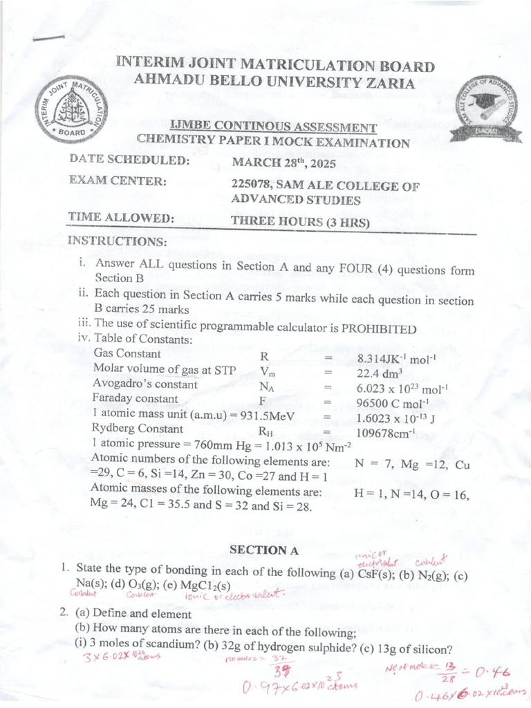 CHEM Paper I | PDF