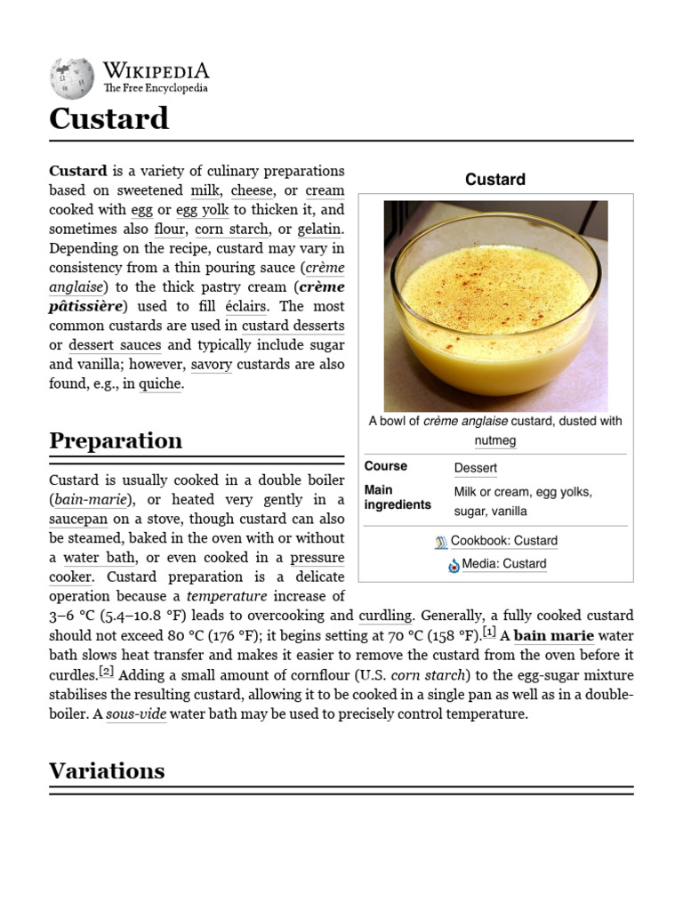 Custard - Wikipedia | PDF | Custard | Desserts