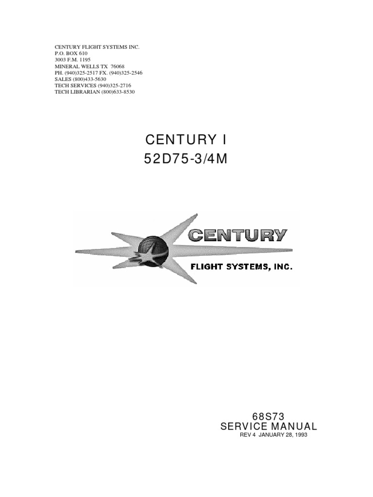 Century Flight Systems Service Manual Revision for Century I Autopilot ...