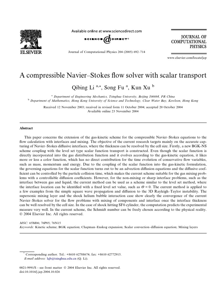 A Compressible Navier-Stokes Ow Solver With Scalar Transport | PDF ...