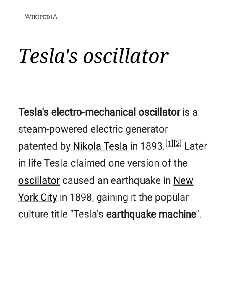 Tesla's Oscillator - Wikipedia | PDF | Mechanical Engineering