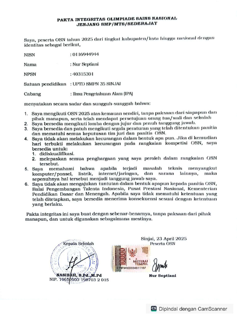 Fakta Integritas Nur Septiani-1 - Compressed | PDF