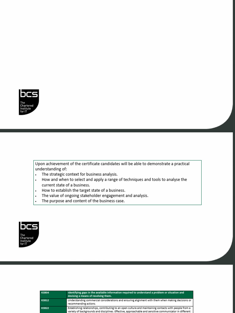 BCS Practitioner Certificate in Business Analysis Practice - Deleagate ...