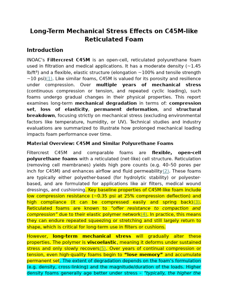 Long-Term Mechanical Stress Effects on C45M-like Reticulated Foam | PDF ...
