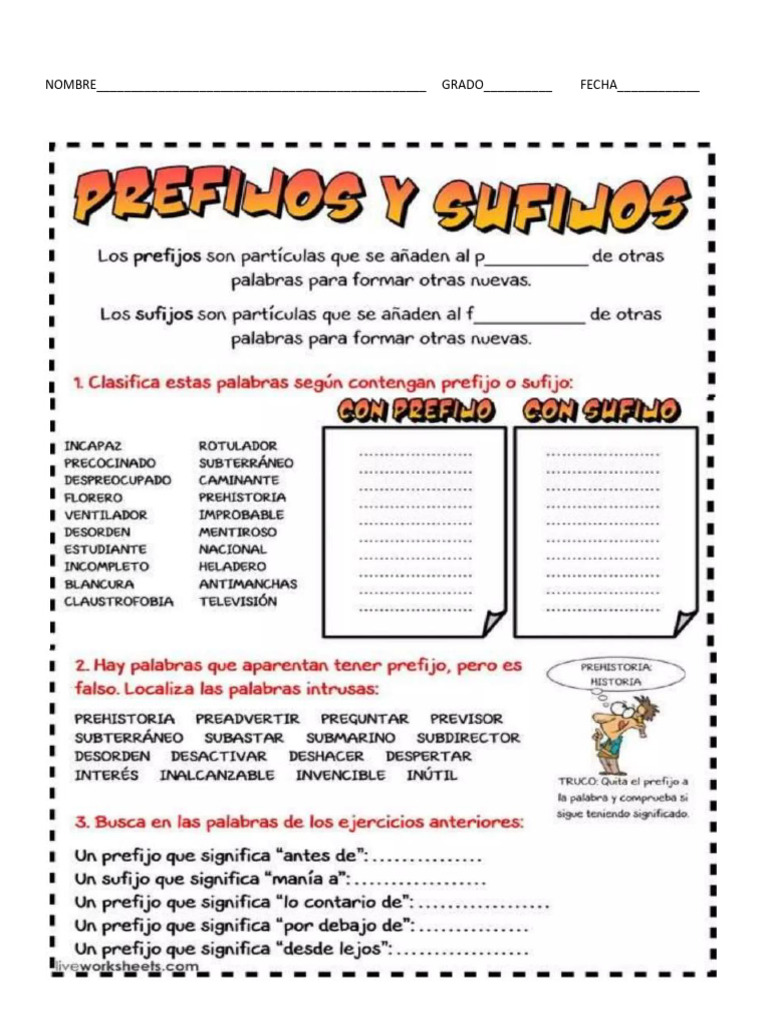Prefijo y Sufijo Taller | PDF