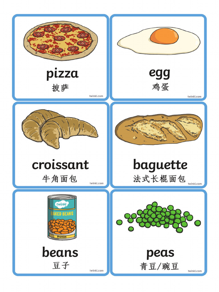 Ma t t 6172 Food Word and Picture Cards English Mandarin Chinese | PDF