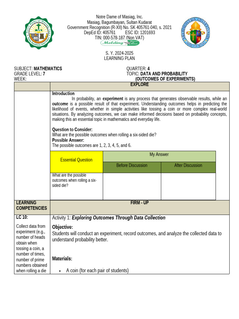 JHS-LP - Math 7 - 030625 | PDF | Probability | Experiment